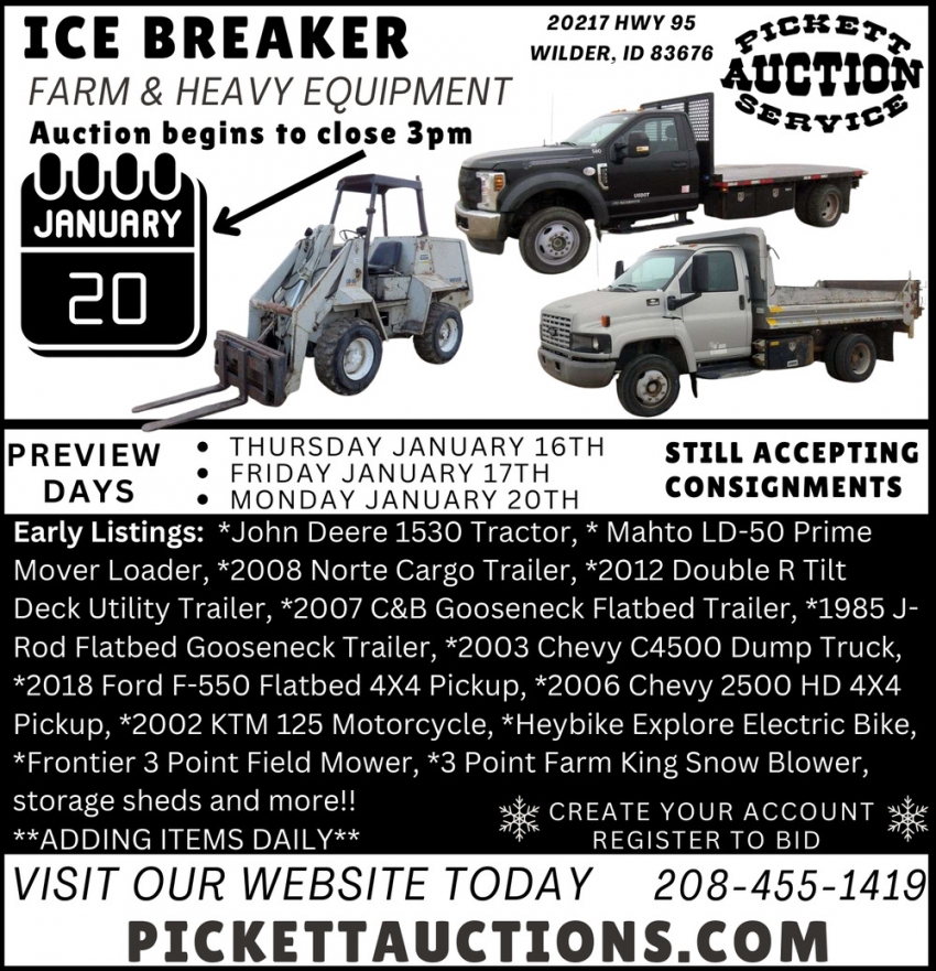 Ice Breaker Farm & Heavy Equipment, Pickett Auction Service, Caldwell, ID