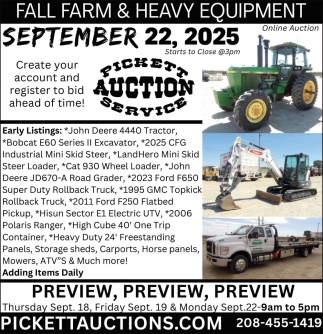 Farm & Heavy Equipment Auction, Pickett Auction Service, Caldwell, ID