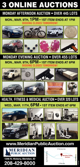 3 Online Auctions, Meridian Public Auction, Meridian, ID