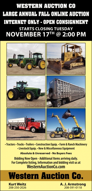 Large Annual Fall Online Auction, Western Auction Co
