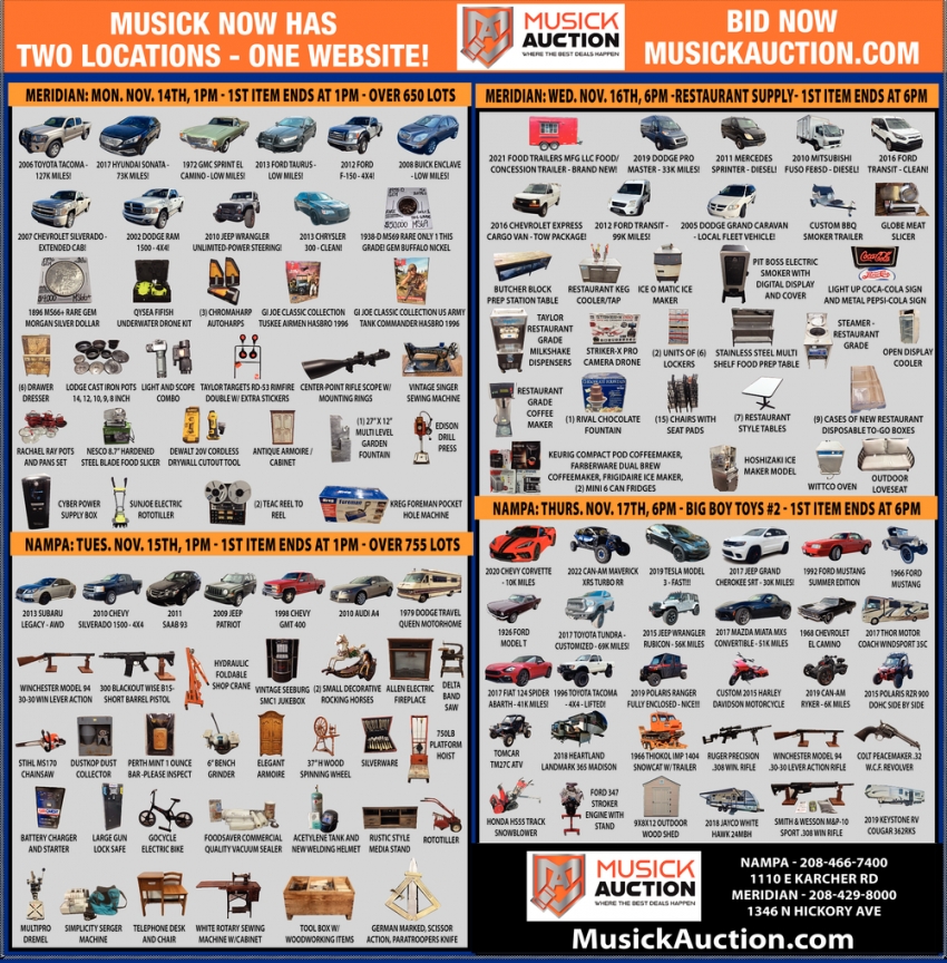 Bid Now, Musick Auction, Nampa, ID