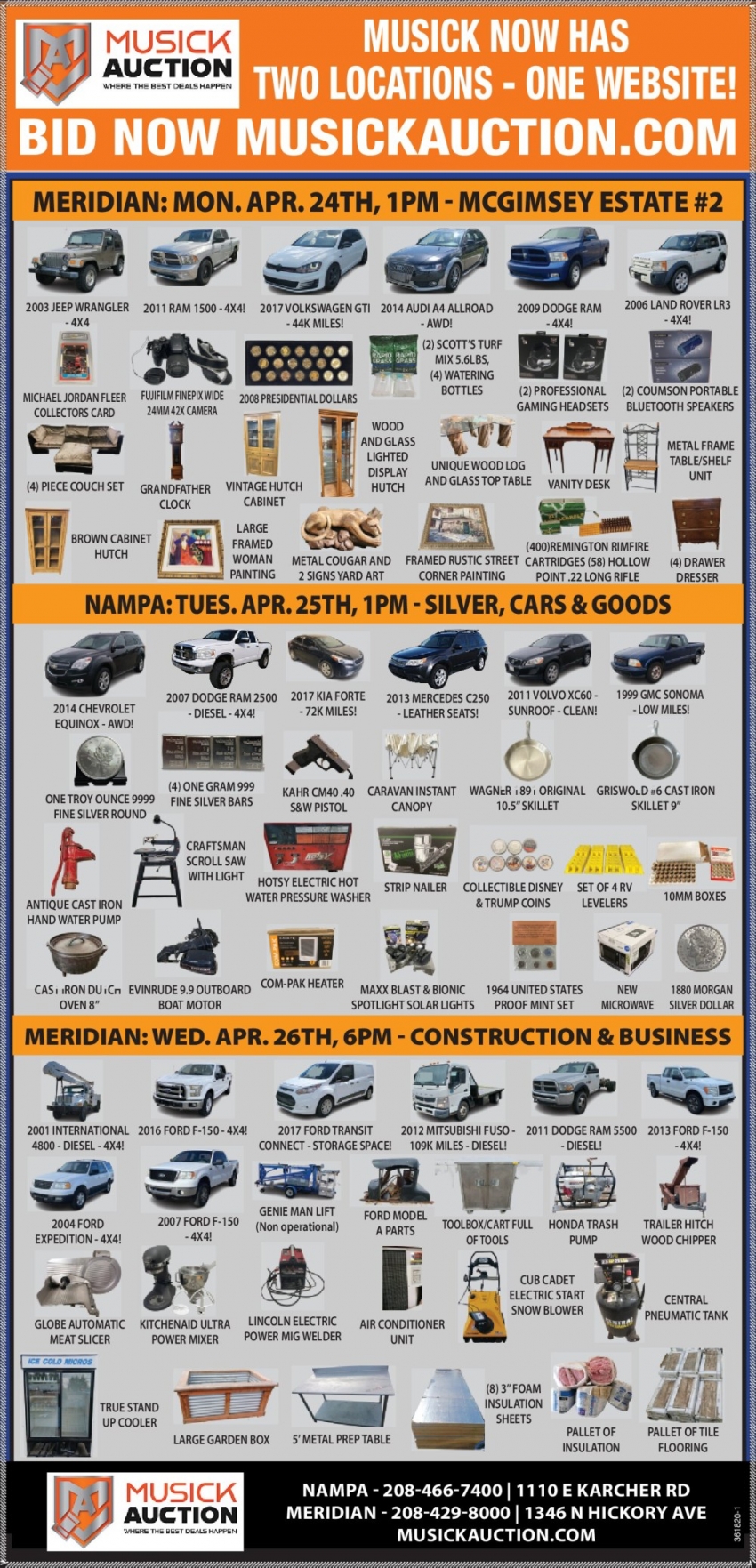 Bid Now, Musick Auction, Nampa, ID